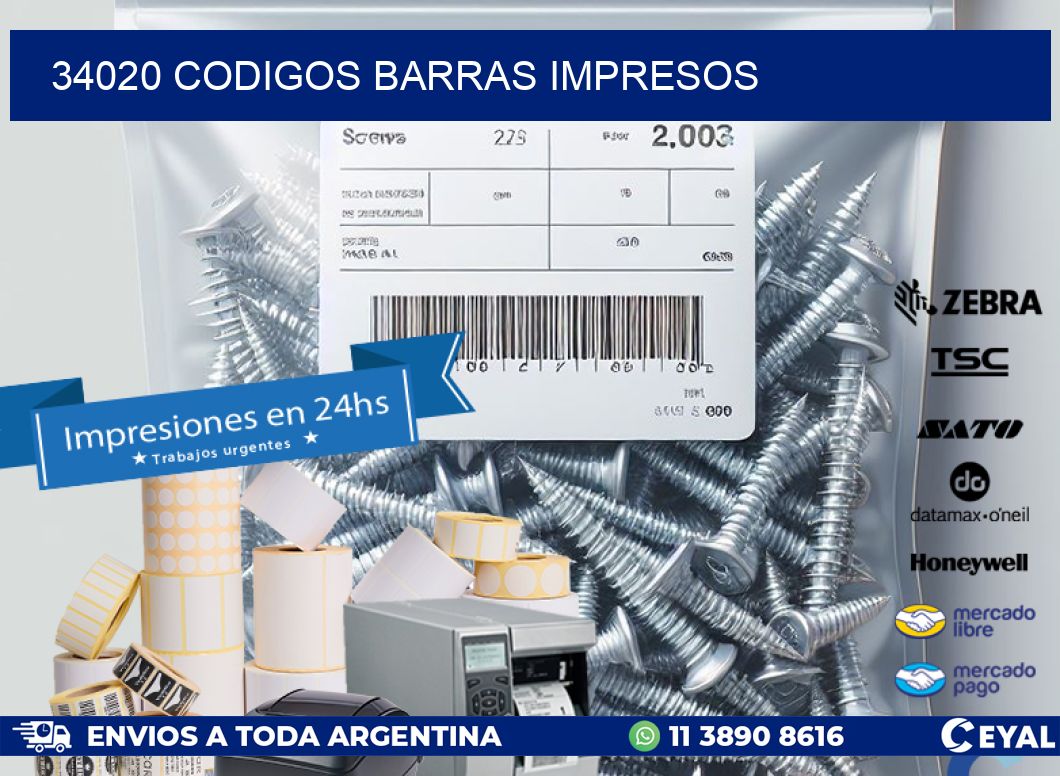 34020 codigos barras impresos | Etiquetas Zebra